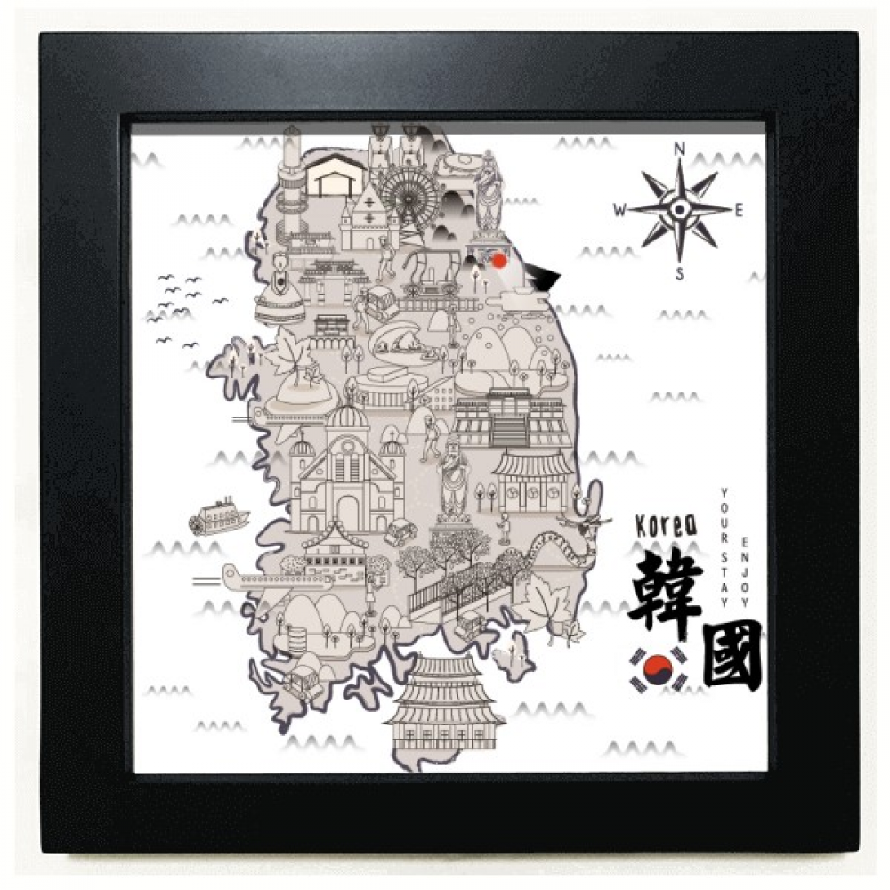 1945 South Korea Landmarks Map Black Square Frame Picture Wall Tabletop ...