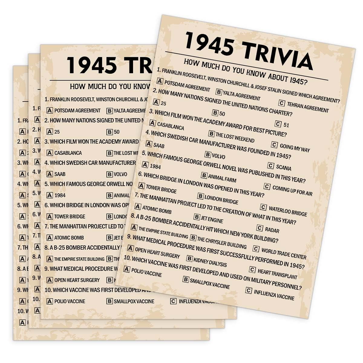 1945 Themed Trivia Game for 80th Birthday, Fun Adult Party Supplies ...