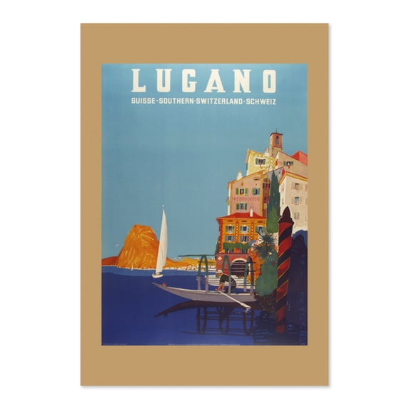 1946 Lugano Southern Switzerland Vintage Style Swiss Travel Poster ...