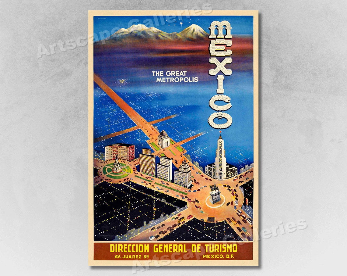 1946 Mexico The Great Metropolis Vintage Style Travel Graphic ...