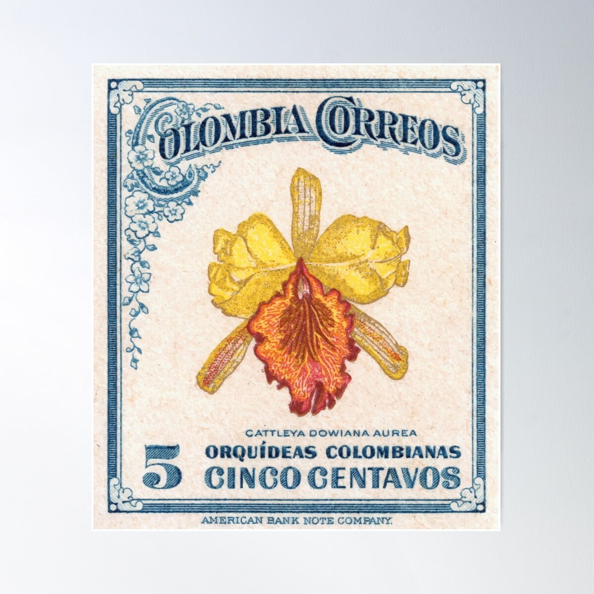 1947 Colombia Cattleya Dowiana Orchid Stamp Poster Wall Art Modern Wall ...