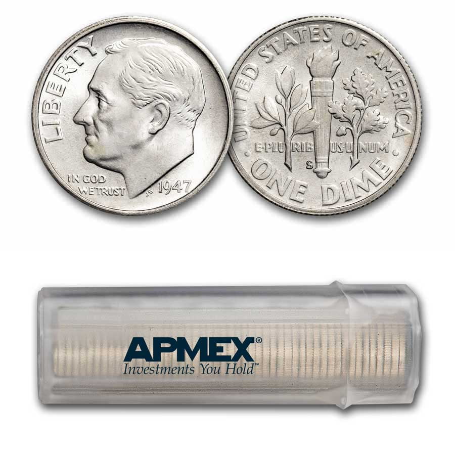 1947-S Roosevelt Dime 50-Coin Roll BU - Walmart.com