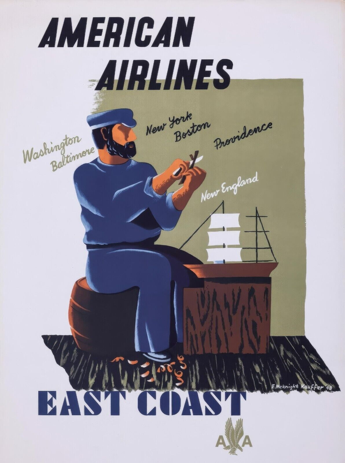 1948 American Airlines East Coast Poster | E. McKnight Kauffer Art ...