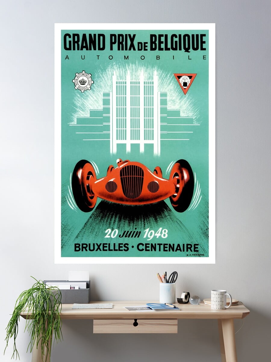 1948 Belgium Prix Automobile Race Poster Poster Wall Art, Modern Wall ...