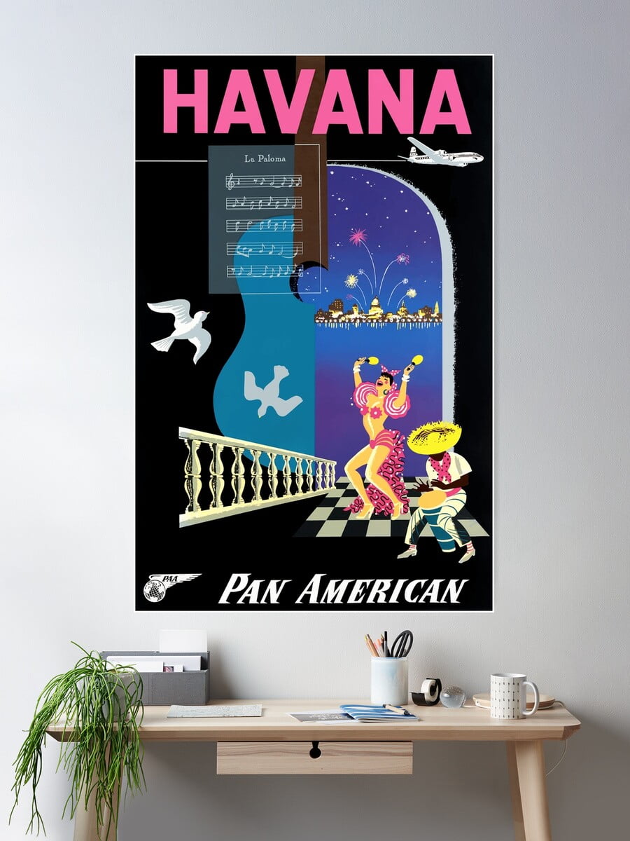 1948 Havana Pan American Airlines Cuba Travel Poster Poster Wall Art ...