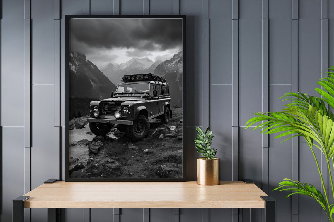 1948 Land Rover Defender Poster Iconic Off-Road B&W Ar, Adventurous ...