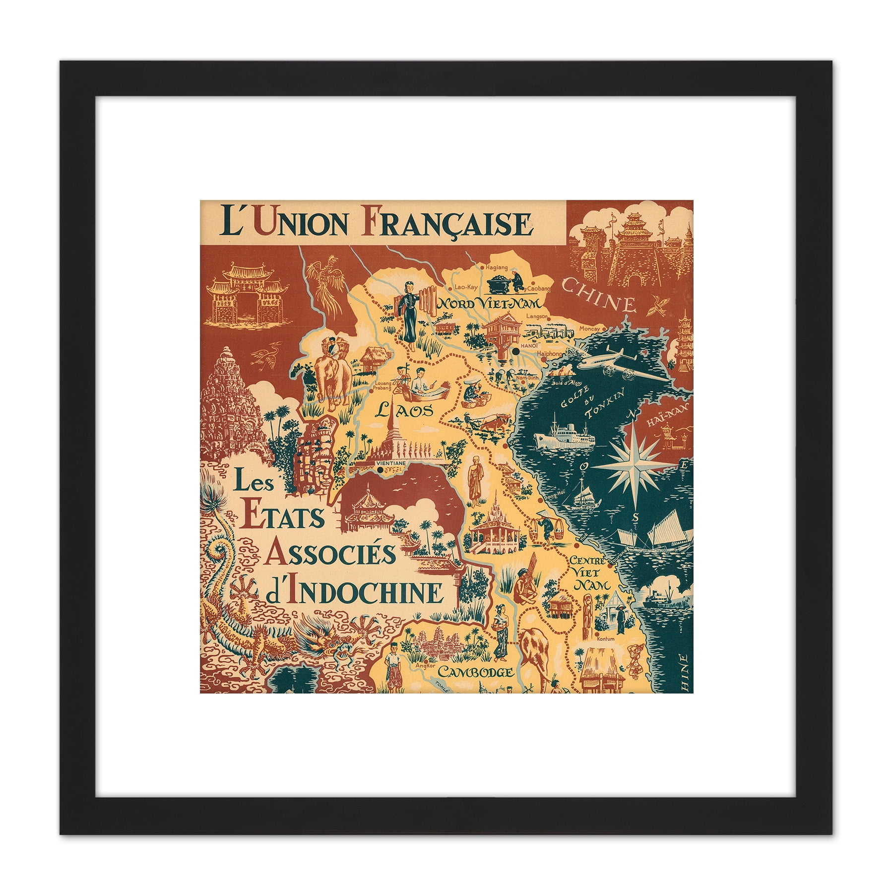 1948 Map French Union Associated States Indochina 8X8 Inch Square ...