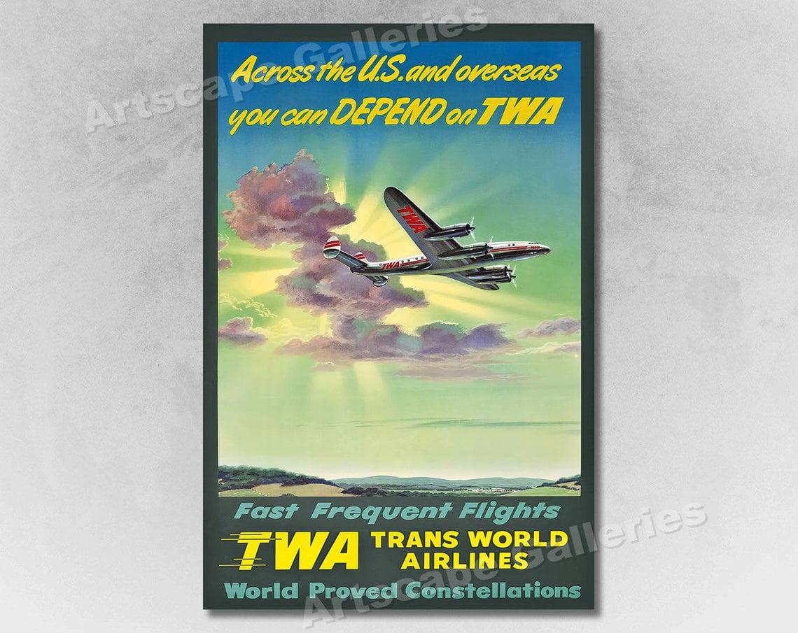 1948 TWA Trans World Airlines Vintage Style Travel, Unframed Canvas ...