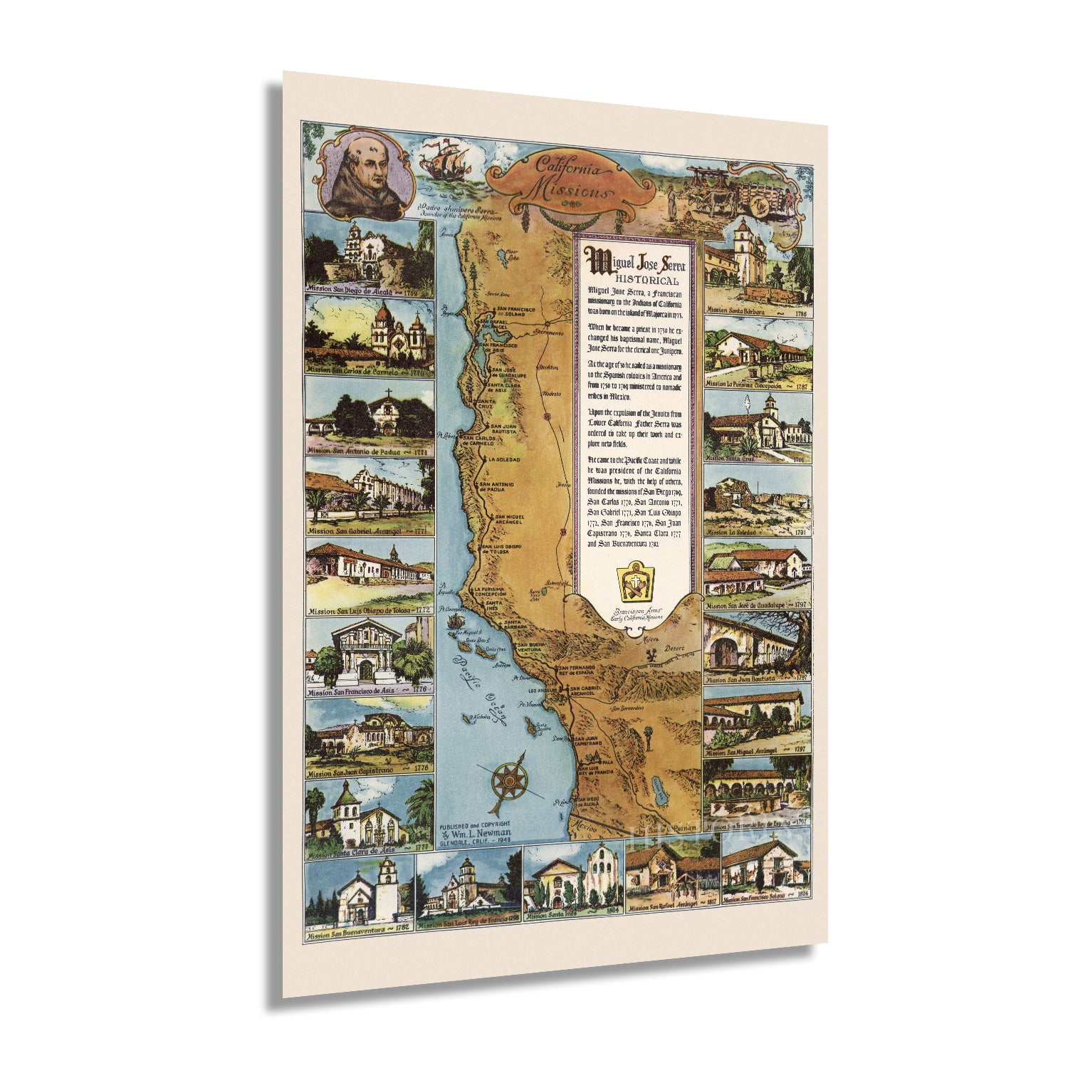 1949 California Missions Trail Map - California Missions Map ...