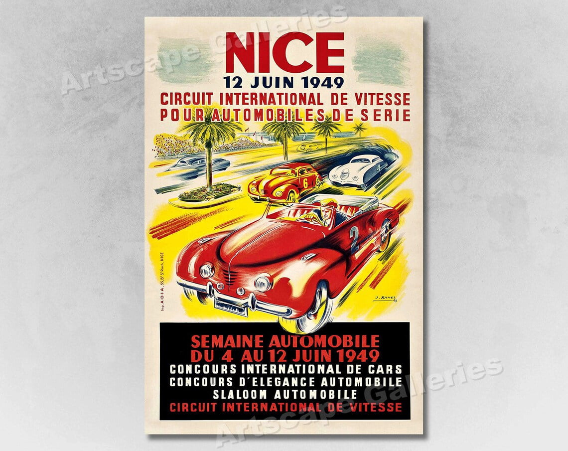 1949 Nice France International Auto Racing Series Vintage Style ...