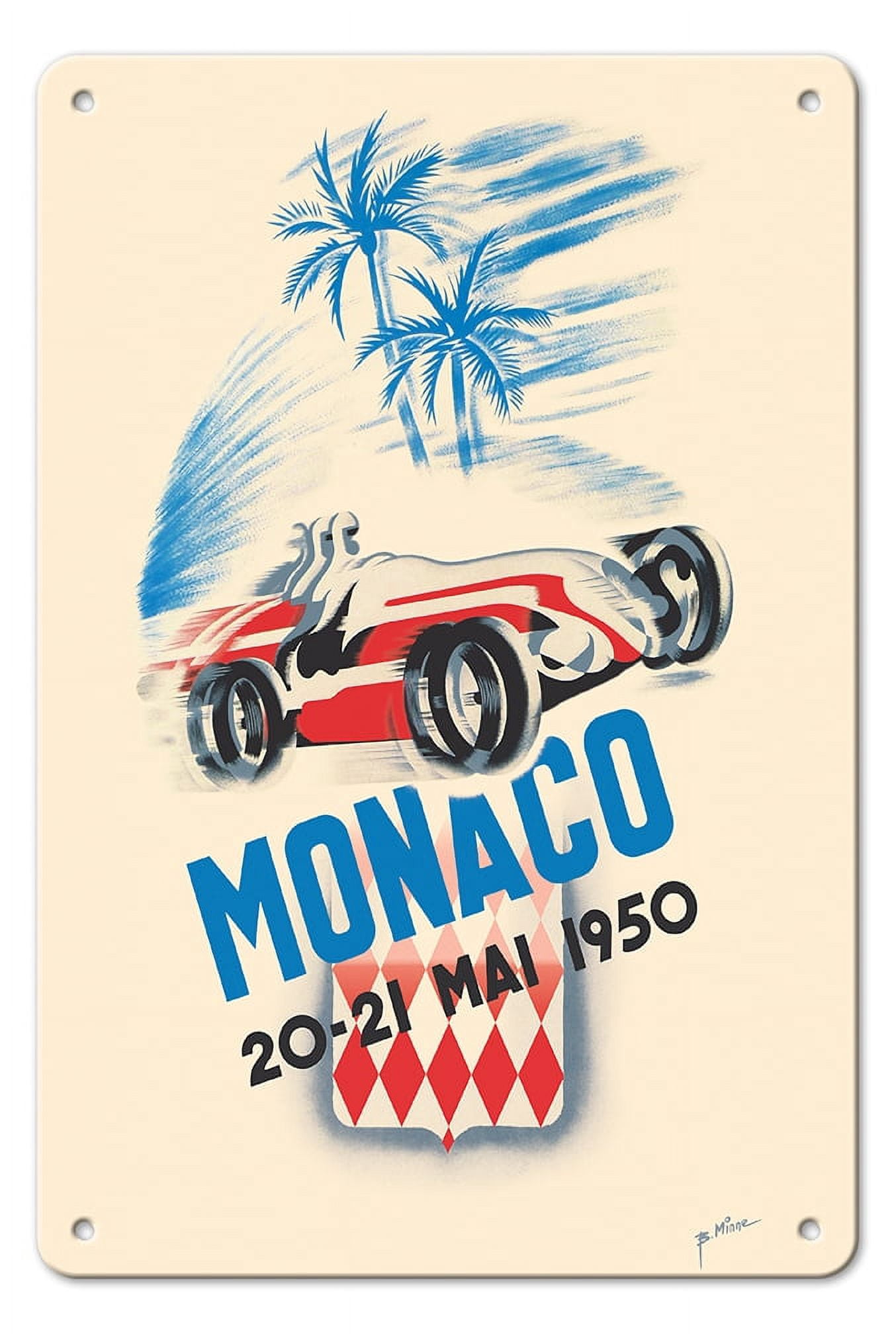 1950 Monaco Grand Prix - Vintage Car Racing Poster by B. Minne - 8 x 12 ...