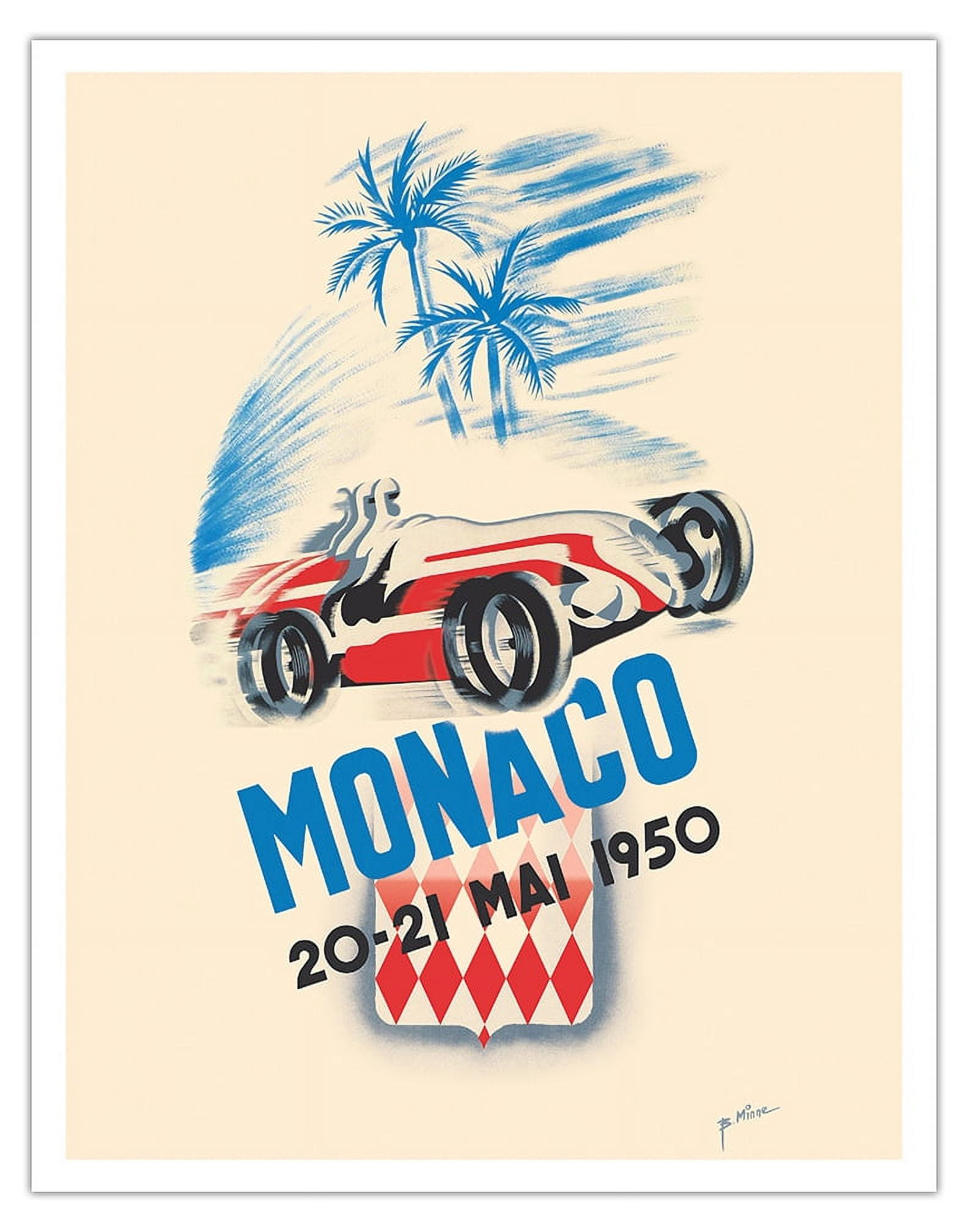 1950 Monaco Grand Prix - Vintage Car Racing Poster by B. Minne - Fine ...