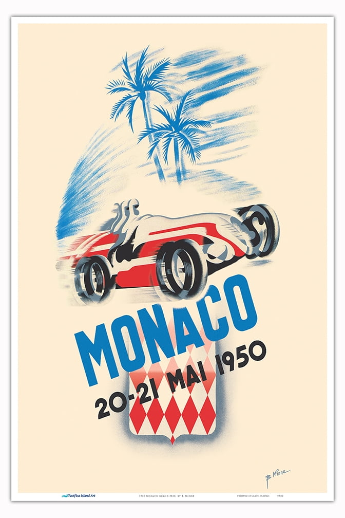 1950 Monaco Grand Prix - Vintage Car Racing Poster by B. Minne - Master Art Print (Unframed ...