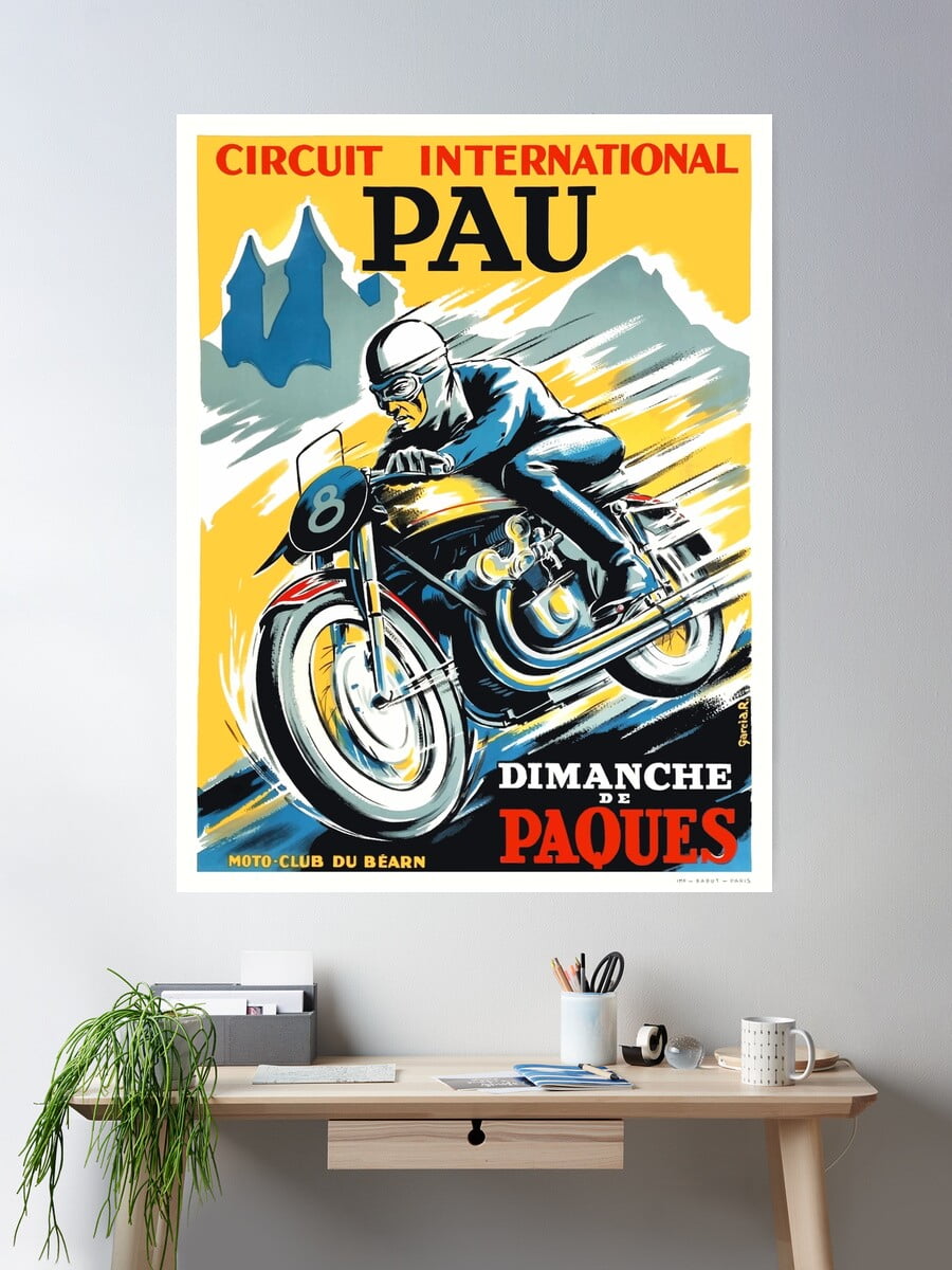 1950 Pau French Grand Prix Motorcycle Race Poster Poster Wall Art ...