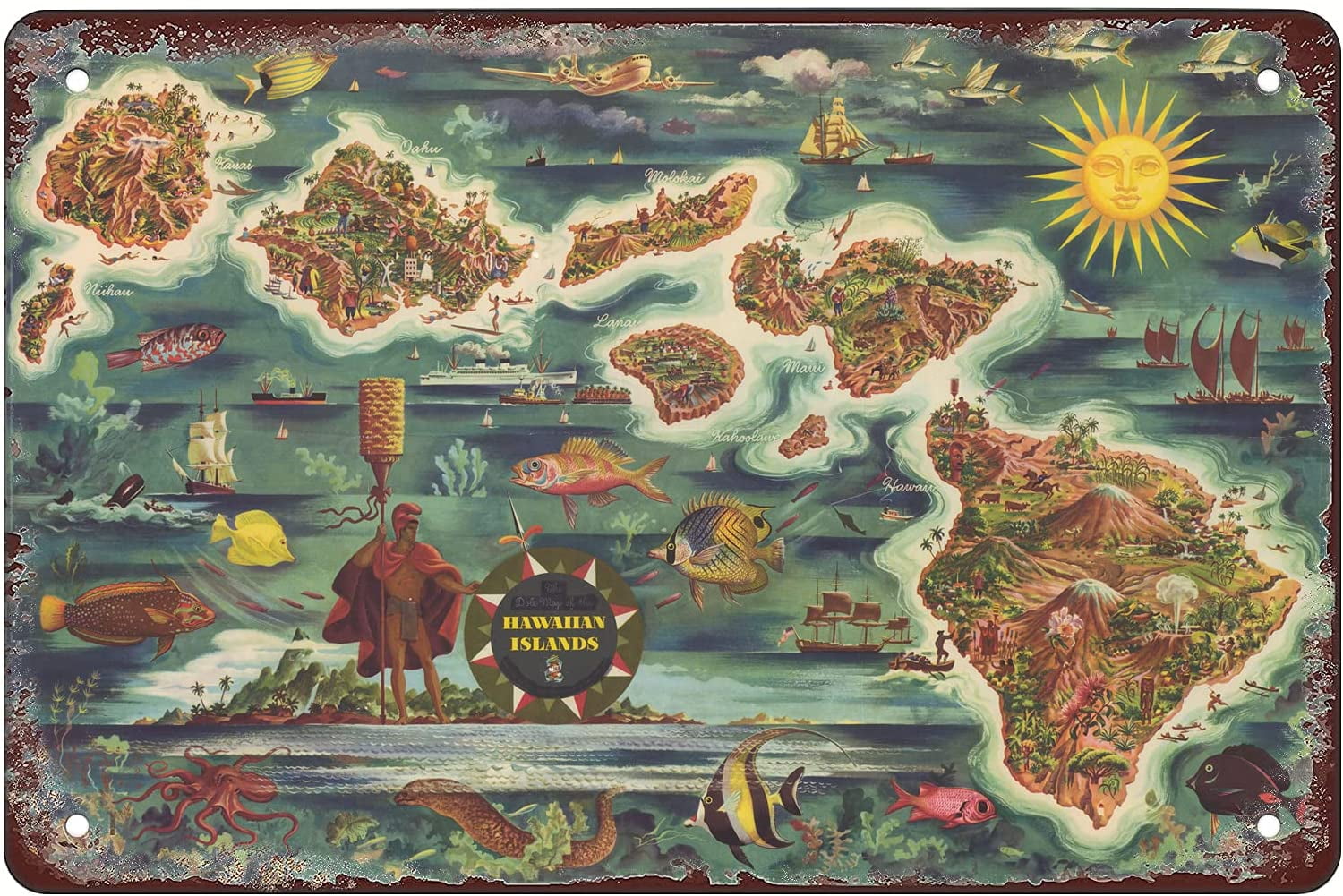 1950 The Dole Map Of The Hawaiian Islands Home Wall Bars Decor Kitchen ...