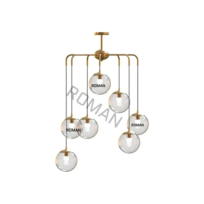1950's Mid Century 7 Globe Chandelier, Modern light Brass & Glass ...