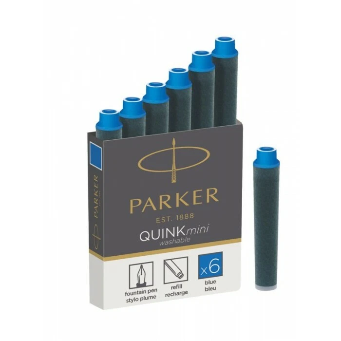 1950409 Parker Quink Mini Fountain Pen Refill Cartridge Washable Blue 6 ...