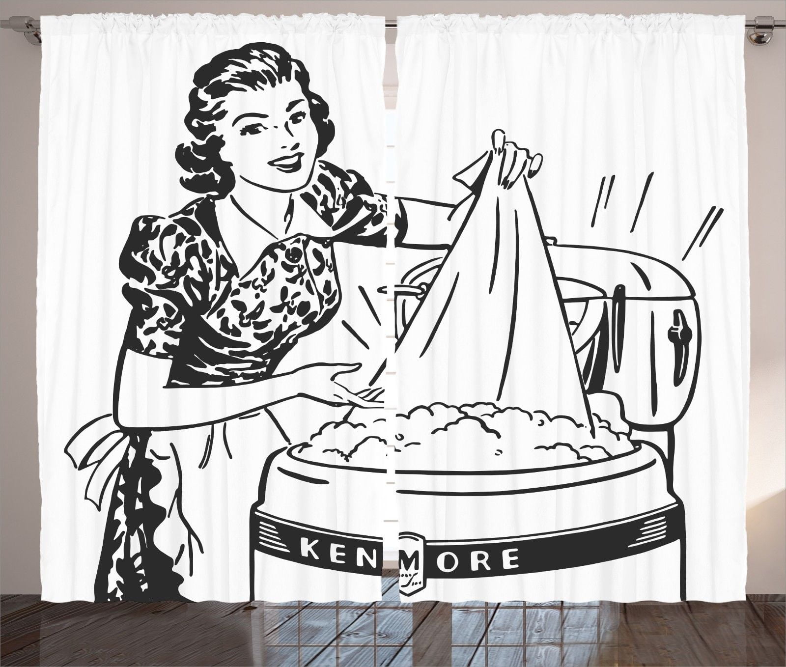 1950S Decor Curtains 2 Panels Set, Old Fashioned American Style Kitsch ...