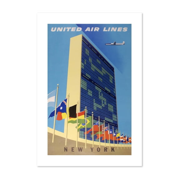 1950S New York United Nations Vintage Style Airline Travel Poster ...