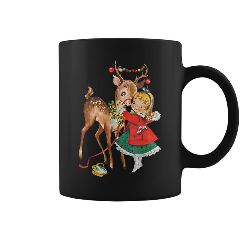 1950S Old Fashioned Family Christmas Retro Christmas Reindeer And Girl ...