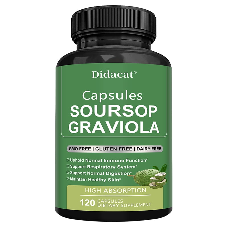 1950mg Soursop Graviola Capsules - Rich in Potent Anti-Oxidants - Support Respiratory, System ...