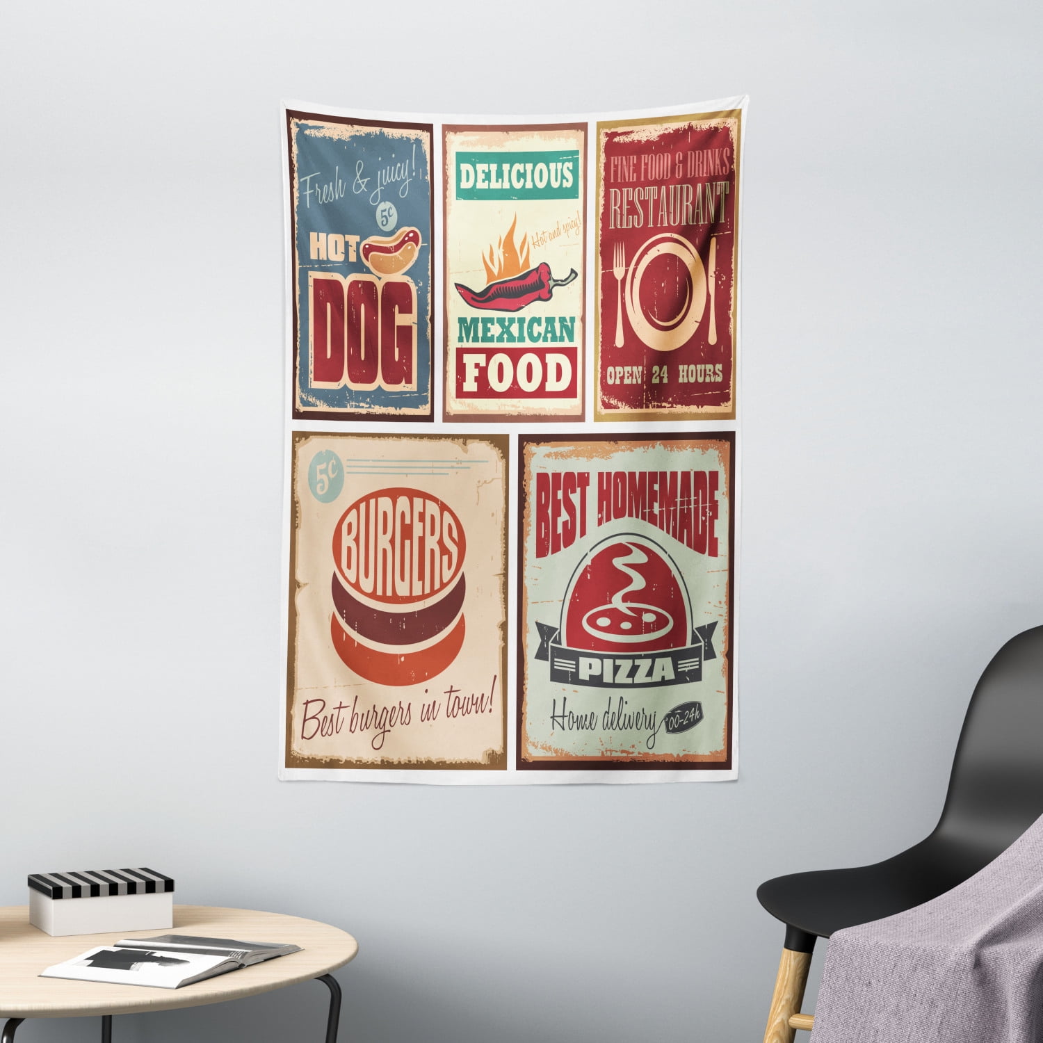 1950s Decor Wall Hanging Tapestry, Nostalgic Tin Signs and Retro ...
