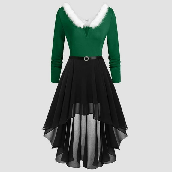 1950s Dresses for Women High Waisted Flapper Dress V-Neck Boydcon Long ...