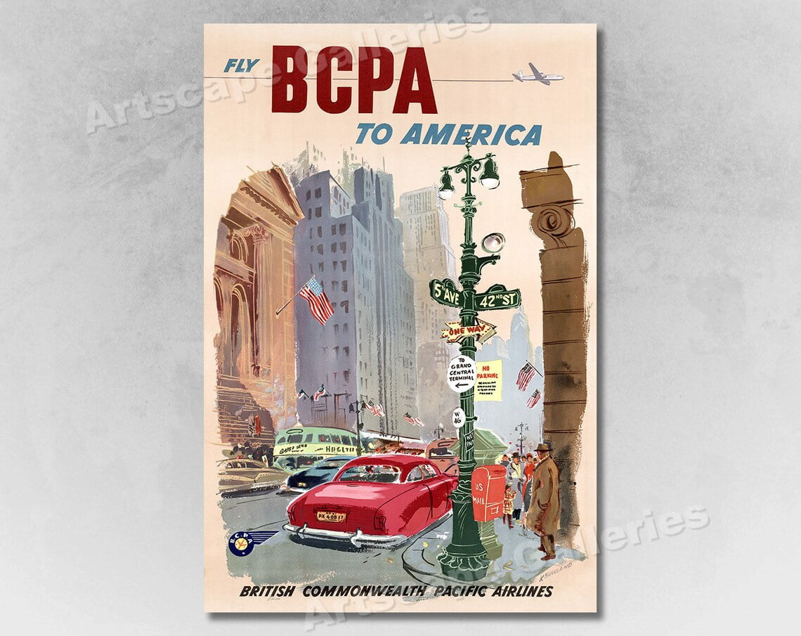 1950s "Fly to America" BCPA Airline Vintage Style Travel, Unframed ...