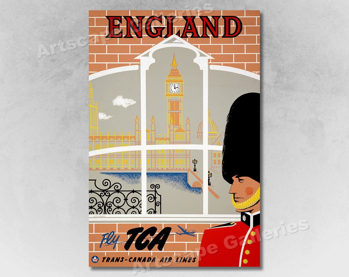 1950s Fly to London Vintage Style British Travel, Unframed Canvas ...