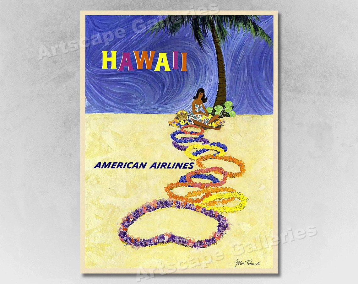 1950s Hawaiian Girl Vintage Style Airline Travel, Stretched Canvas ...