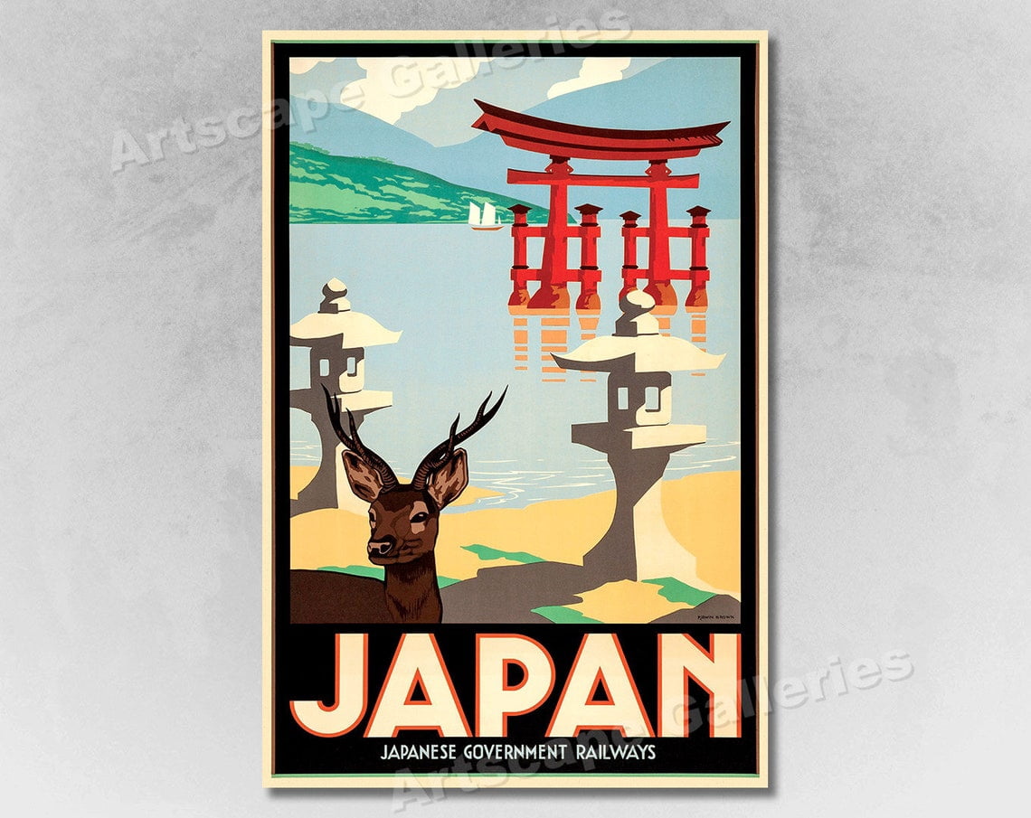1950s Japan Vintage Style Japanese Railway Travel, Stretched Canvas ...
