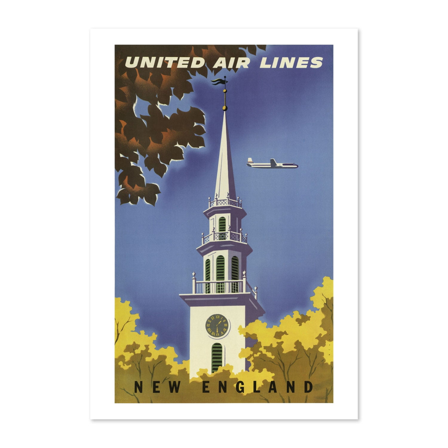 1950s New England In The Fall Vintage Style Travel Poster Classic ...