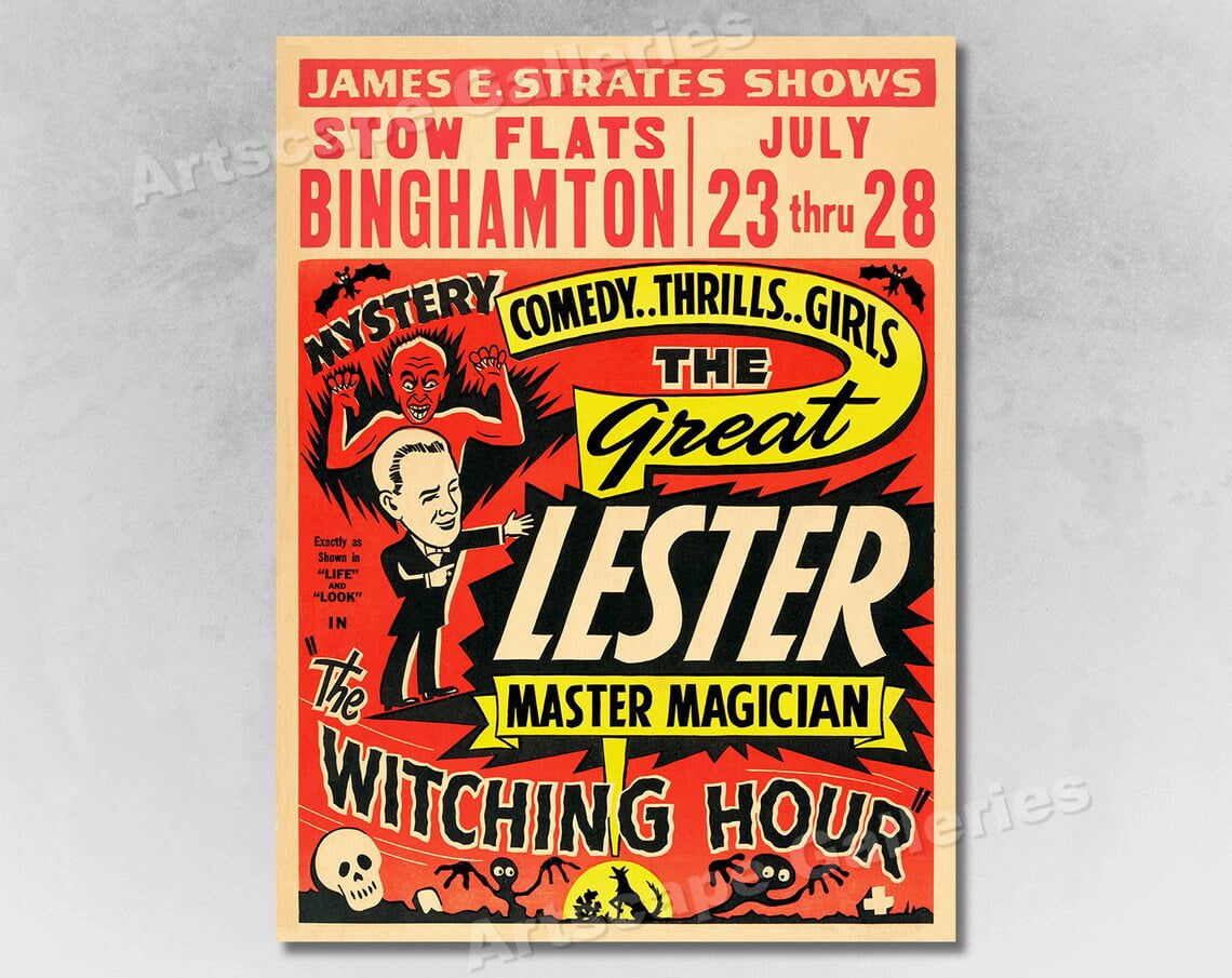 1950s "The Great Lester" Vintage Style Witching Hour Magic, Unframed ...