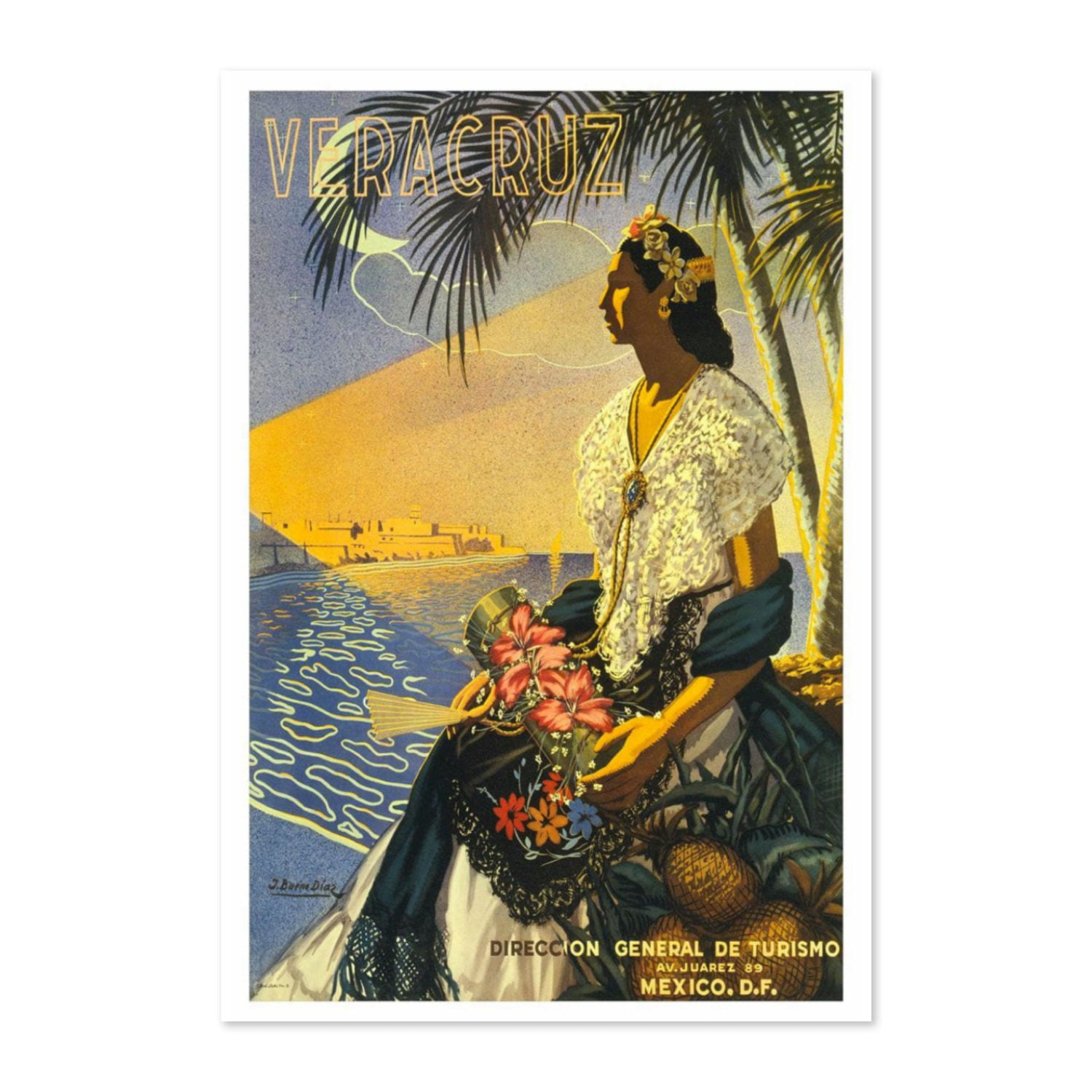 1950s Veracruz Mexico Vintage Style Travel Poster Art Print, Classic ...