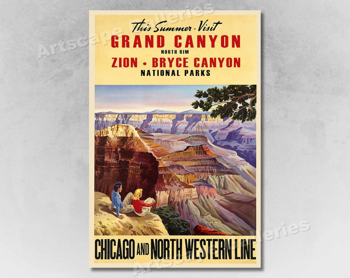 1950s Visit Grand Canyon Zion Bryce Vintage Style Train Travel ...