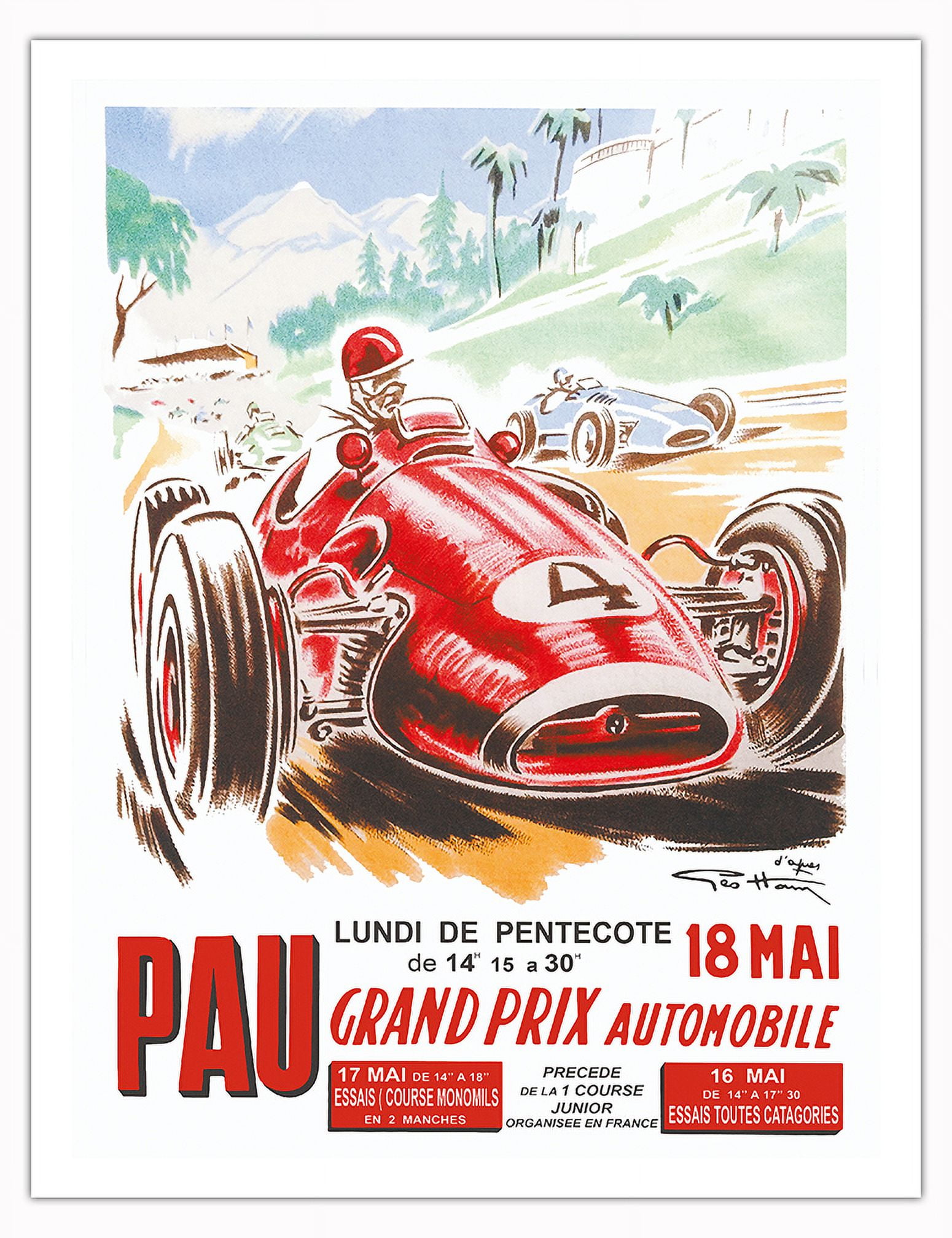 1951 Pau Grand Prix - Vintage Car Racing Poster by Géo Ham (Georges ...