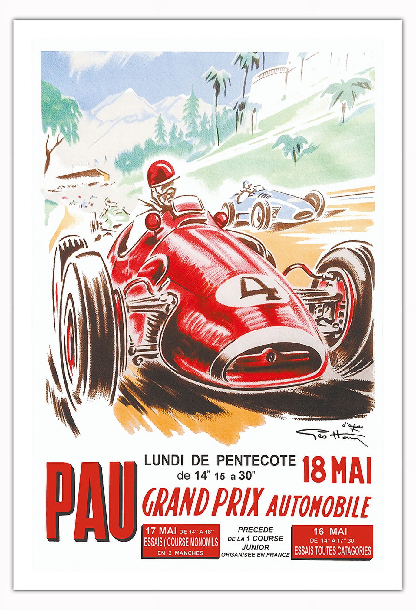 1951 Pau Grand Prix - Vintage Car Racing Poster by Géo Ham (Georges ...