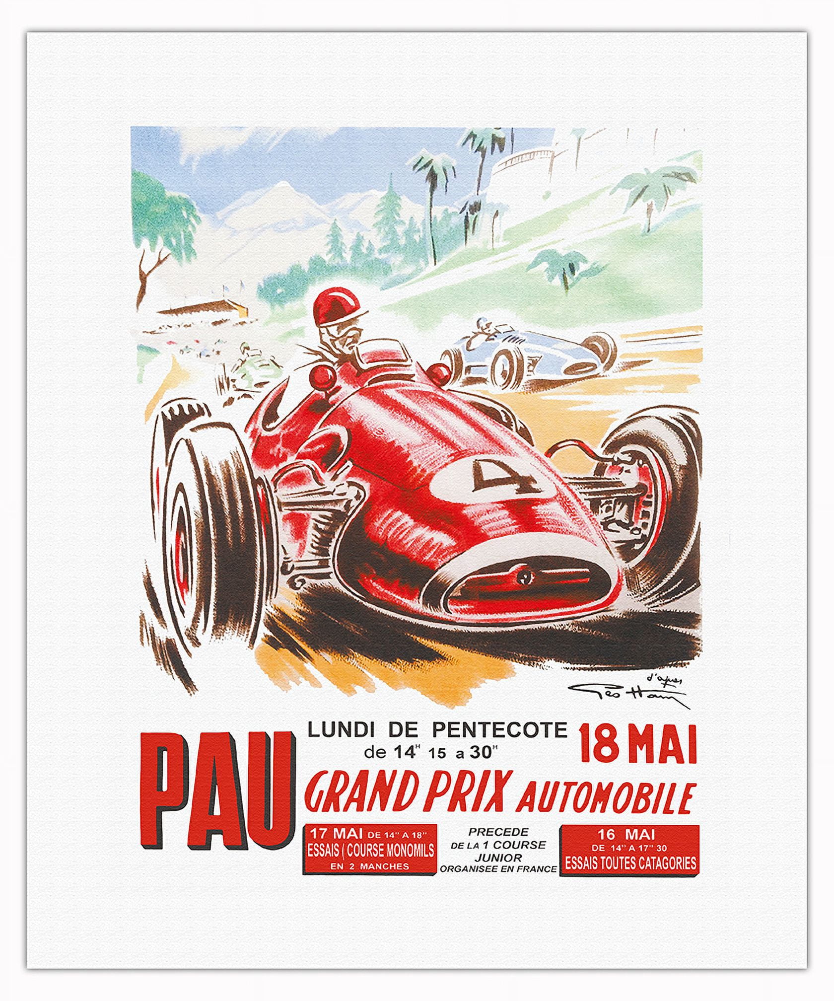 1951 Pau Grand Prix - Vintage Car Racing Poster by Géo Ham (Georges ...