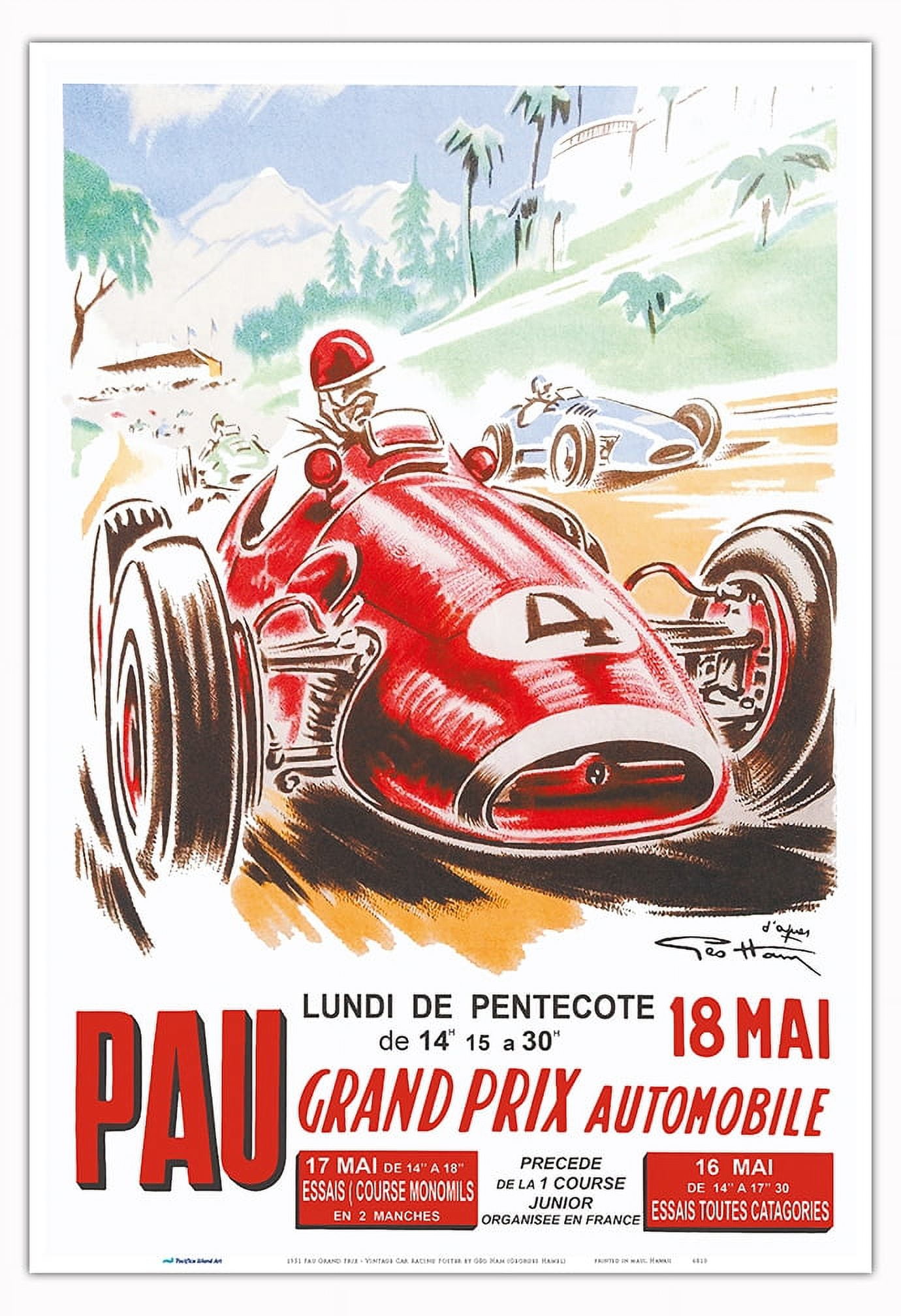 1951 Pau Grand Prix - Vintage Car Racing Poster by Géo Ham (Georges ...