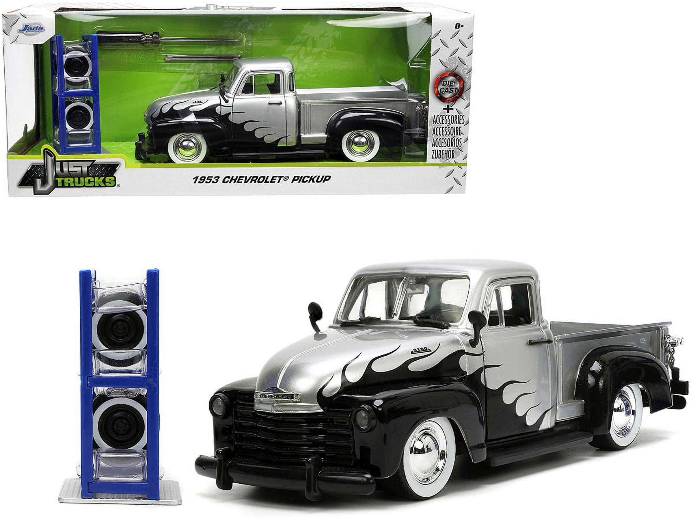 1953 Chevrolet 3100 Pickup Truck Silver Metallic with Black Flames with ...