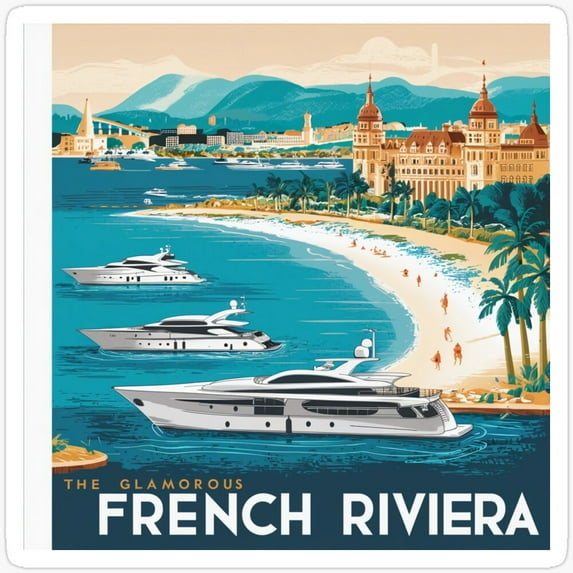 1954 French Riviera Travel Poster Sticker Phone Decal Water Bottle ...
