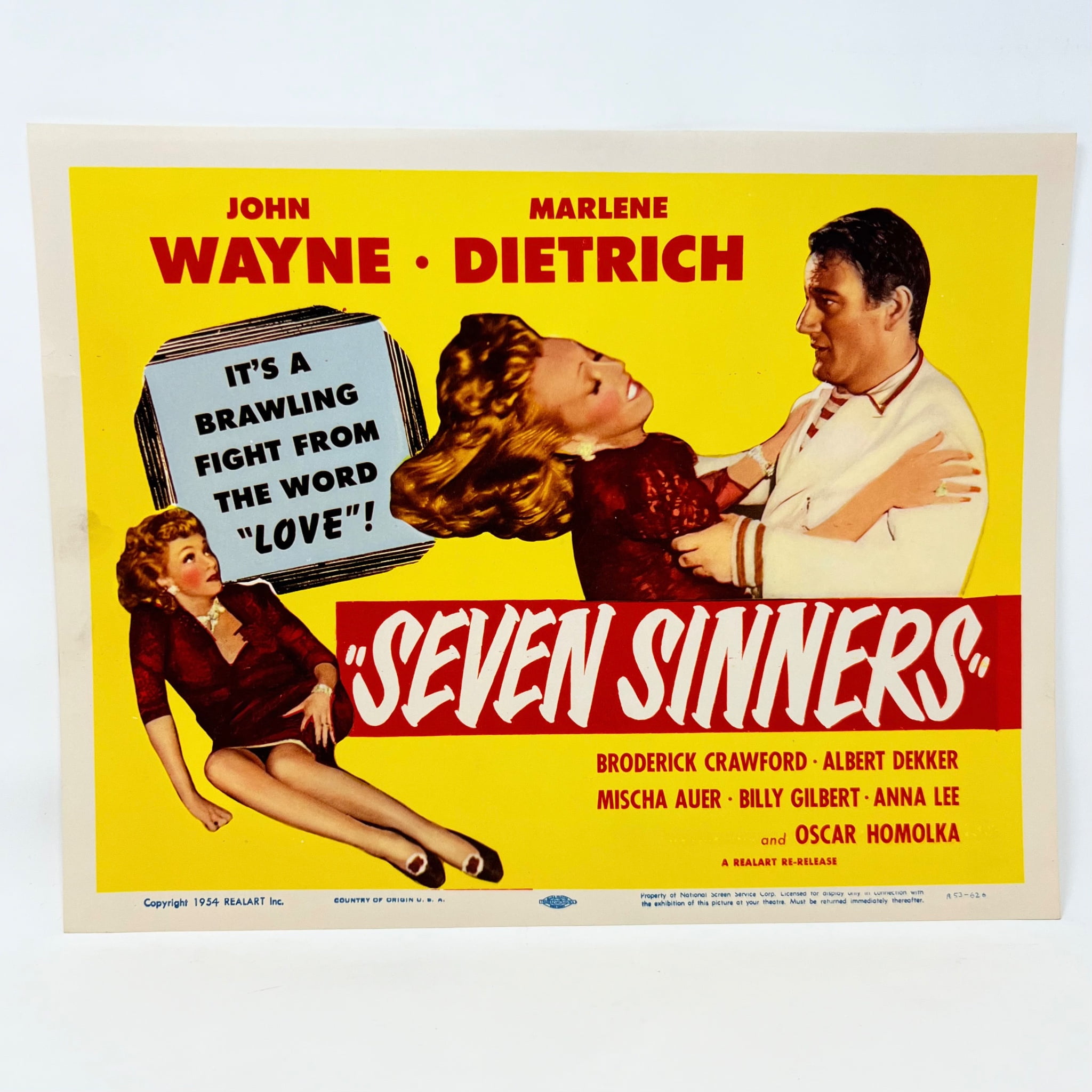 1954 Seven Sinners John Wayne Marlene Dietrich Collectible Movie Lobby ...