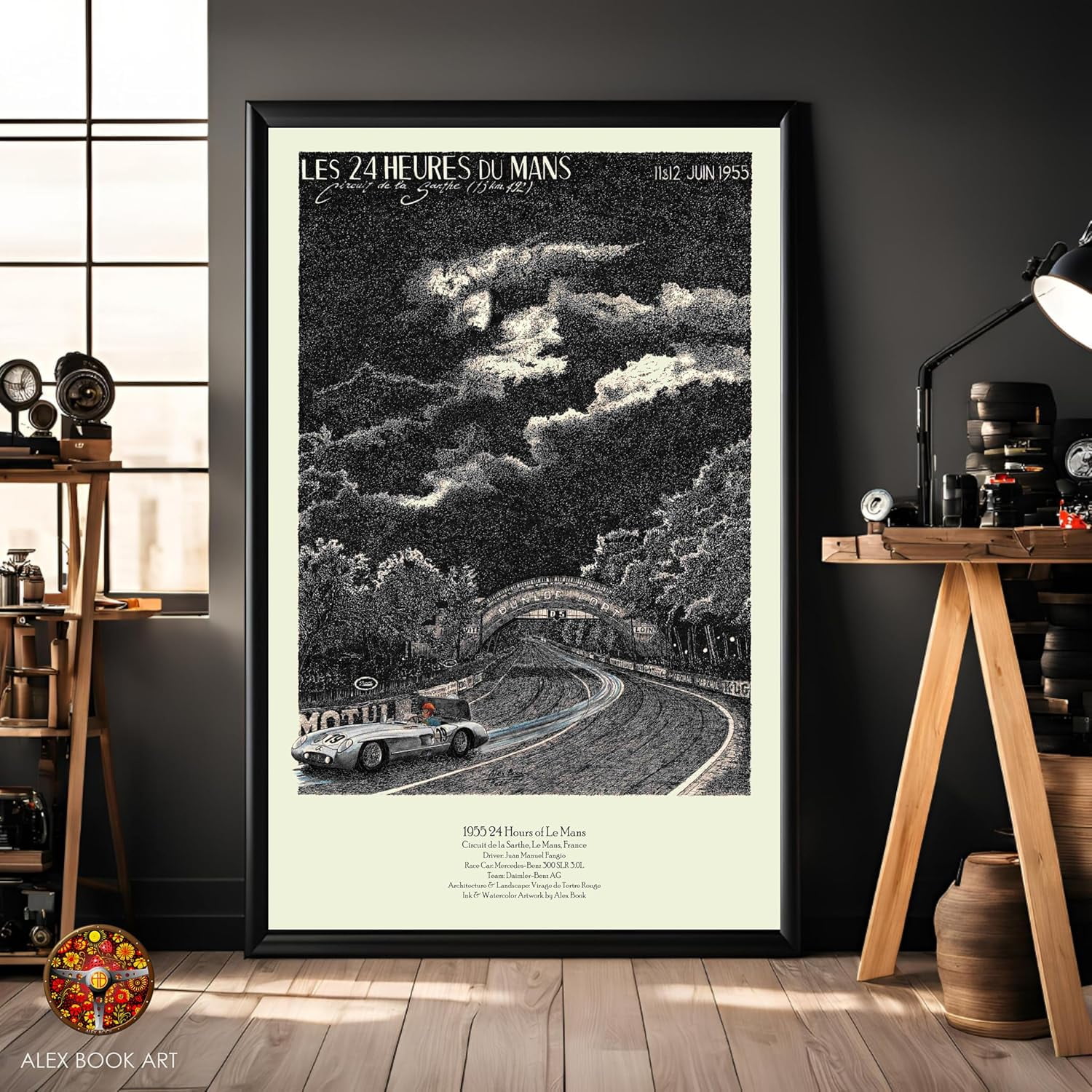 1955 24 Hours of Le Mans Art Print | Fangio Mercedes-Benz Ink ...