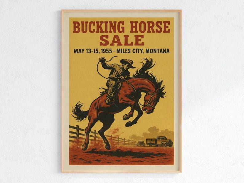 1955 Bucking Horse Sale Poster – Miles City Montana Vintage Rodeo Wall ...