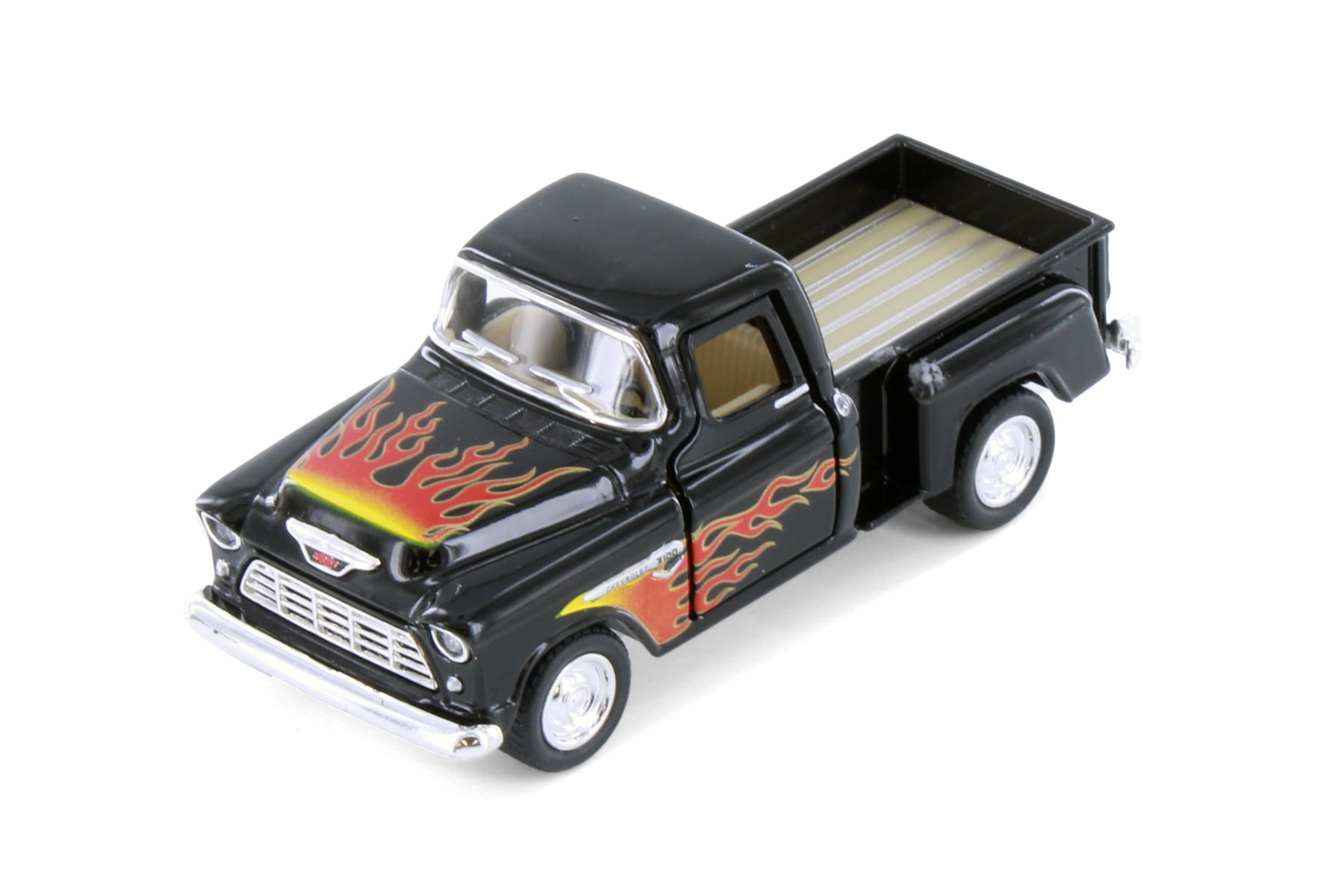 1955 Chevy Stepside Pickup Truck w/Flames, Black - Kinsmart 3002DF - 1/ ...