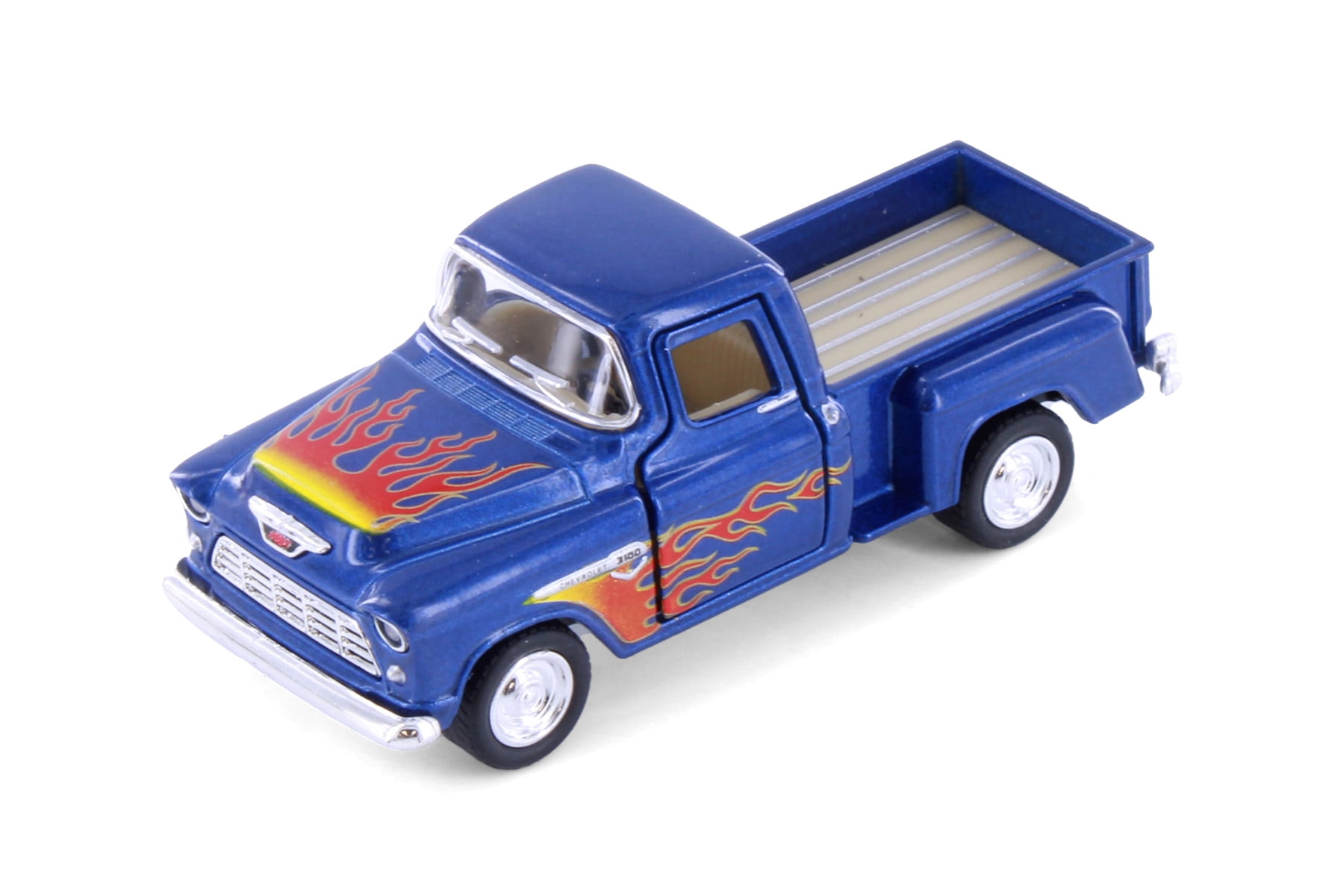 1955 Chevy Stepside Pickup Truck w/Flames, Blue - Kinsmart 3002DF - 1/ ...