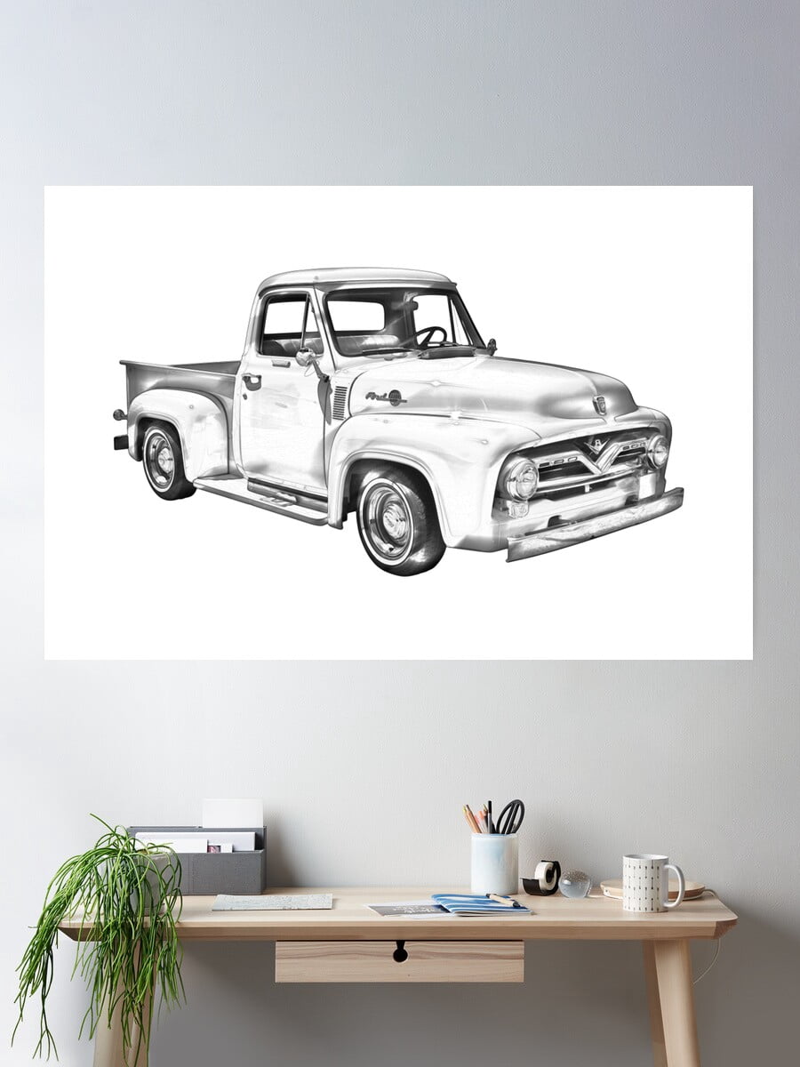 1955 F100 Ford Pickup Truck Illustration Poster Wall Art, Modern Wall ...