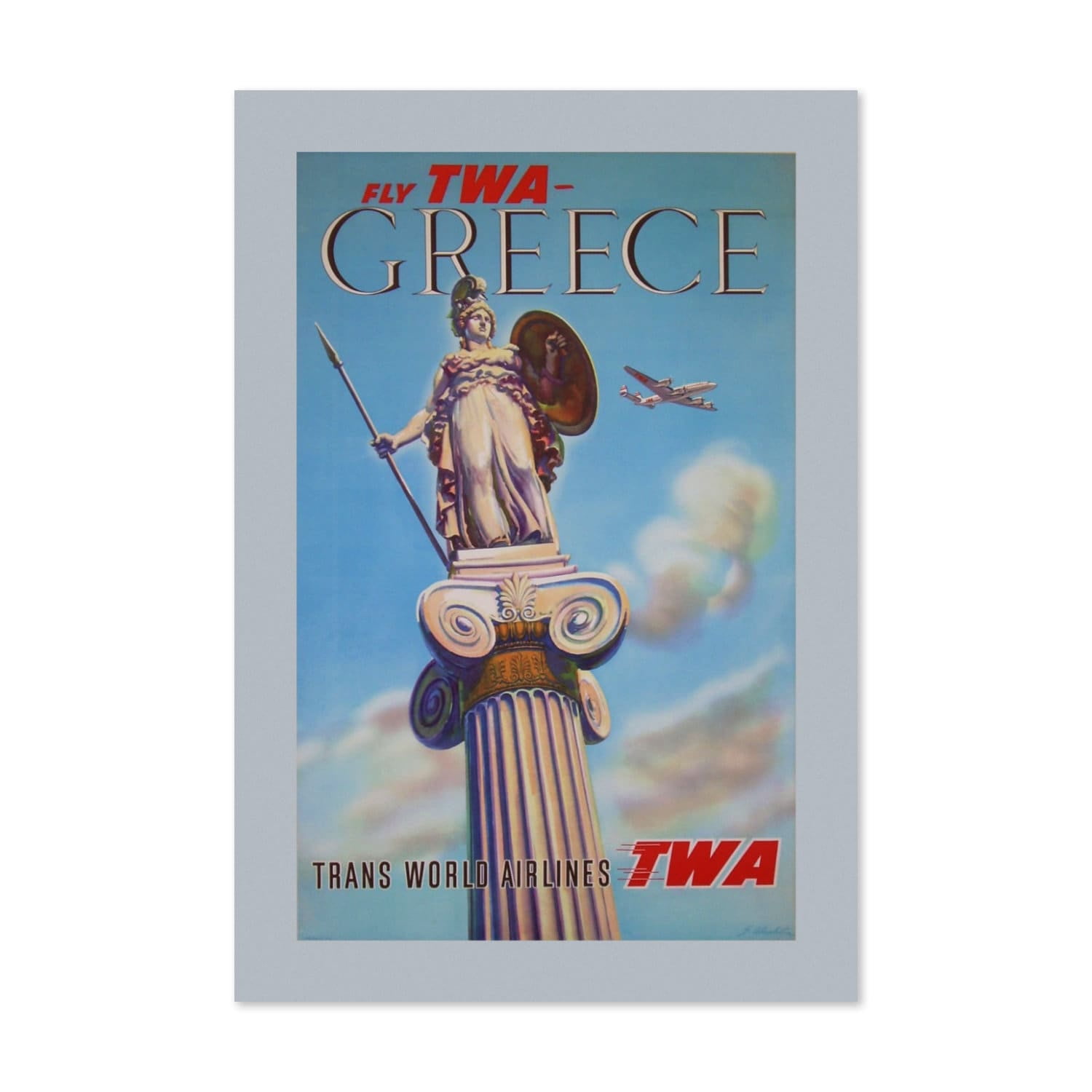 1955 Fly Twa To Greece Vintage Style Airline Travel Poster, Classic ...