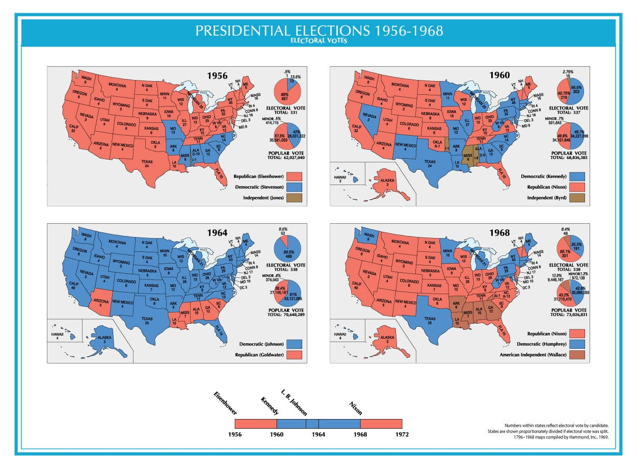 1956-1968 USA Electoral Map GLOSSY POSTER PICTURE PHOTO PRINT BANNER ...