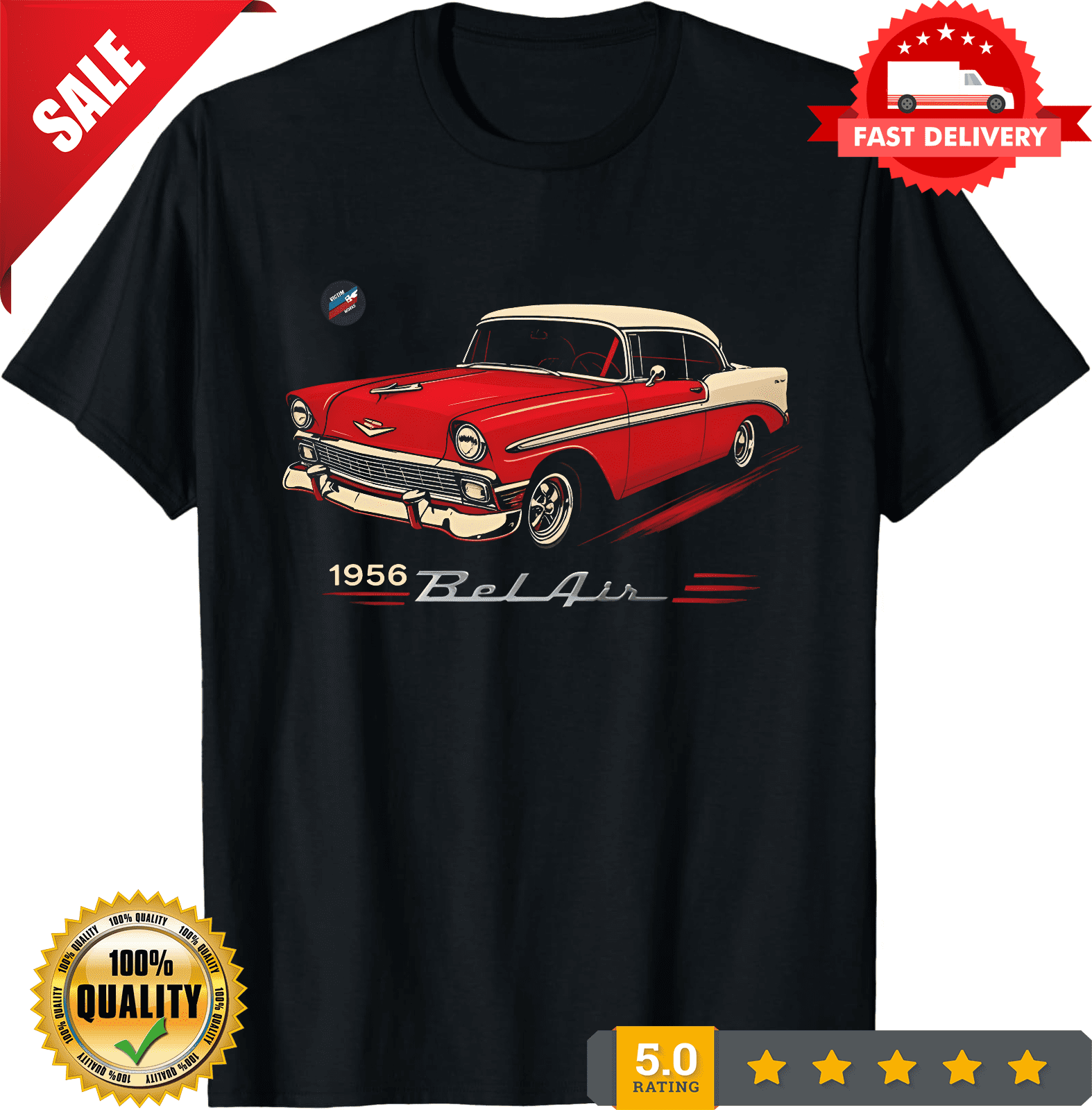 1956 Chevy Bel Air T-Shirt â€“ Classic Red & White Hot Rod Graphic Tee ...